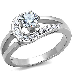 Marimor Jewelry .56 Carat Round Cut Zirconia High Polished Stainless Steel Engagement Ring Size 10