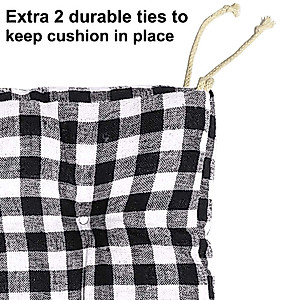 Big Hippo Chair Pad Tufted Chair Cushion for Indoor/Dining Chairs Kitchen Chair Pads with Ties Buffalo Check Chair Cushion Pad 17"x17", Black and White Plaid(2 Pack)