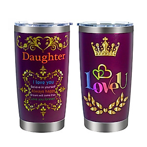 LanHong Daughter Gifts Tumbler Mug 20 oz - Coffee Tumbler for Women - Best Daughter Gift from Mom Travel Coffee Mug - Stainless Steel Insulated Coffee Tumbler Cup