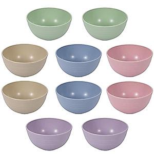 Hemoton 10pcs Unbreakable Cereal Bowls Wheat Straw Fiber Dishwasher and Microwave Safe Bowls for Dinner Dessert Rice Soup Pink Blue Beige Green Purple