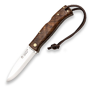 Joker Folding Knife ARTICA NN155 with Walnut Wood Handles, 3.15 inches 14c28n Blade, Scandi Grind, Fishing, Hunting, Camping, and Hiking Tool