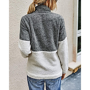 BTFBM Women Sherpa Pullover Quarter Zip Long Sleeve Fluffy Soft Fleece Jackets Sweaters Sweatshirts Hoodies Outwear Coat (Grey, Medium)