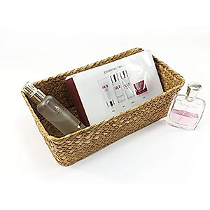 Hand-woven Seagrass Storage Rectangular Basket and Home Organizer Bins,Natural Water Hyacinth Basket (brown, M)