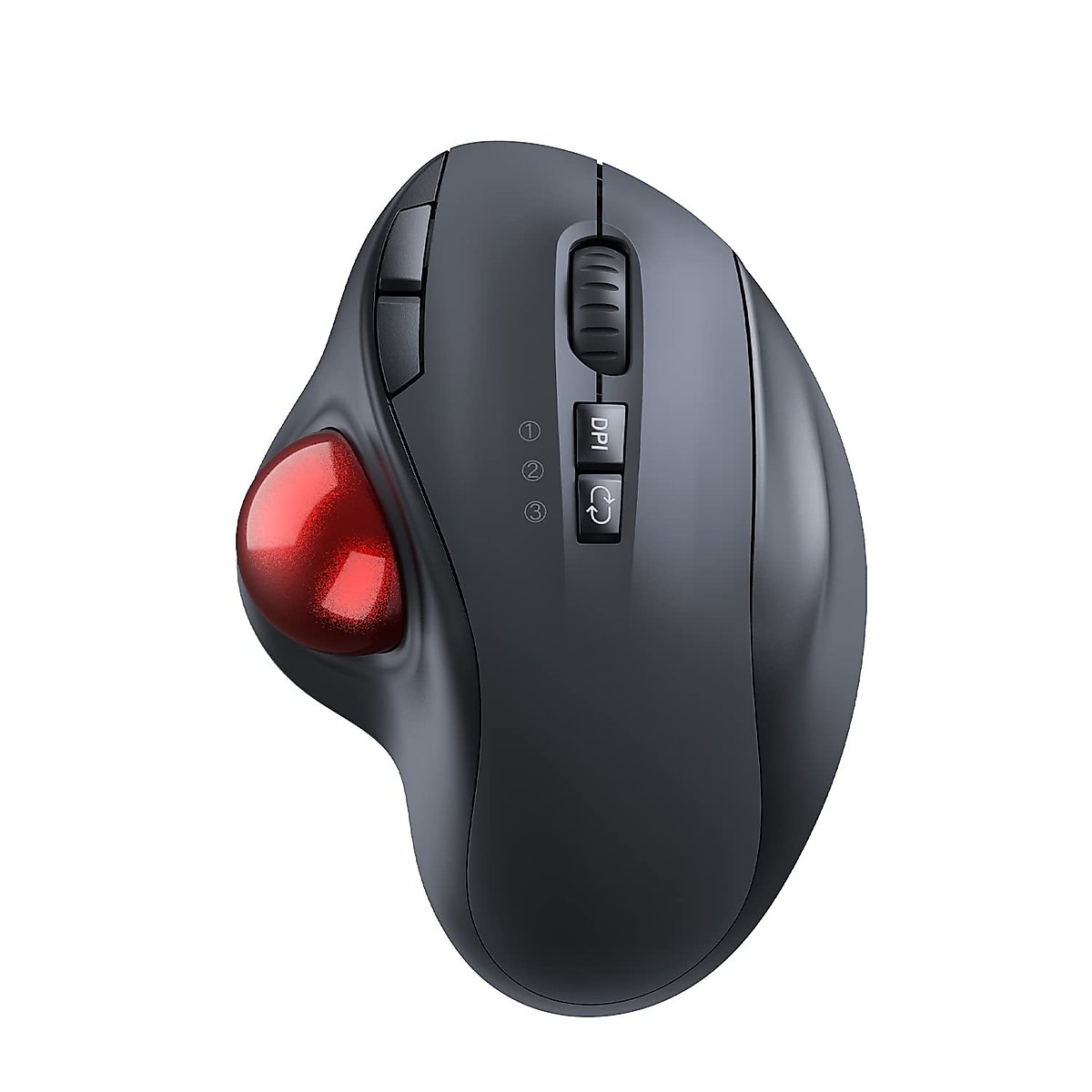 KKUOD 2.4G+Dual Bluetooth Wireless Trackball Mouse, 3-Device Connection Ergonomic Mouse, Rechargeable Ergo Mouse with USB-C Port and 3 DPI, Thumb-Operated Mouse for PC Computer Laptop Tablet
