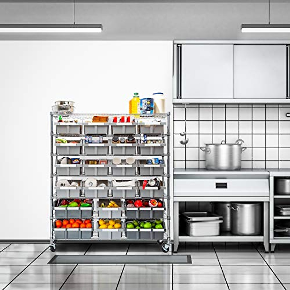 Seville Classics WEB560 7-Tier NSF 21 Bin Rack Shelving, Gray