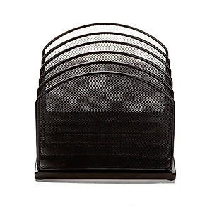 Mind Reader 5 Section Incline Mesh Paper Organizer, Staggered Desk Organizer, Office Storage Paper Sorter, Durable File Dividers, Document and File Holder, Black