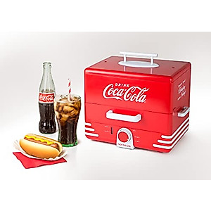 Nostalgia Extra Large Diner-Style Coca-Cola Hot Dog Steamer and Bun Warmer, 24 Hot Dog and 12 Bun Capacity, Steam Bratwursts, Sausages, Vegetables, Fish, Dumplings, Red