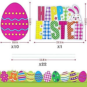 Cosyway 11 PCS Easter Yard Signs, Outdoor Easter Decorations Yard Stakes Waterproof Plastic Egg Shaped and Happy Easter Signs for Lawn Yard Garden Holiday Decor