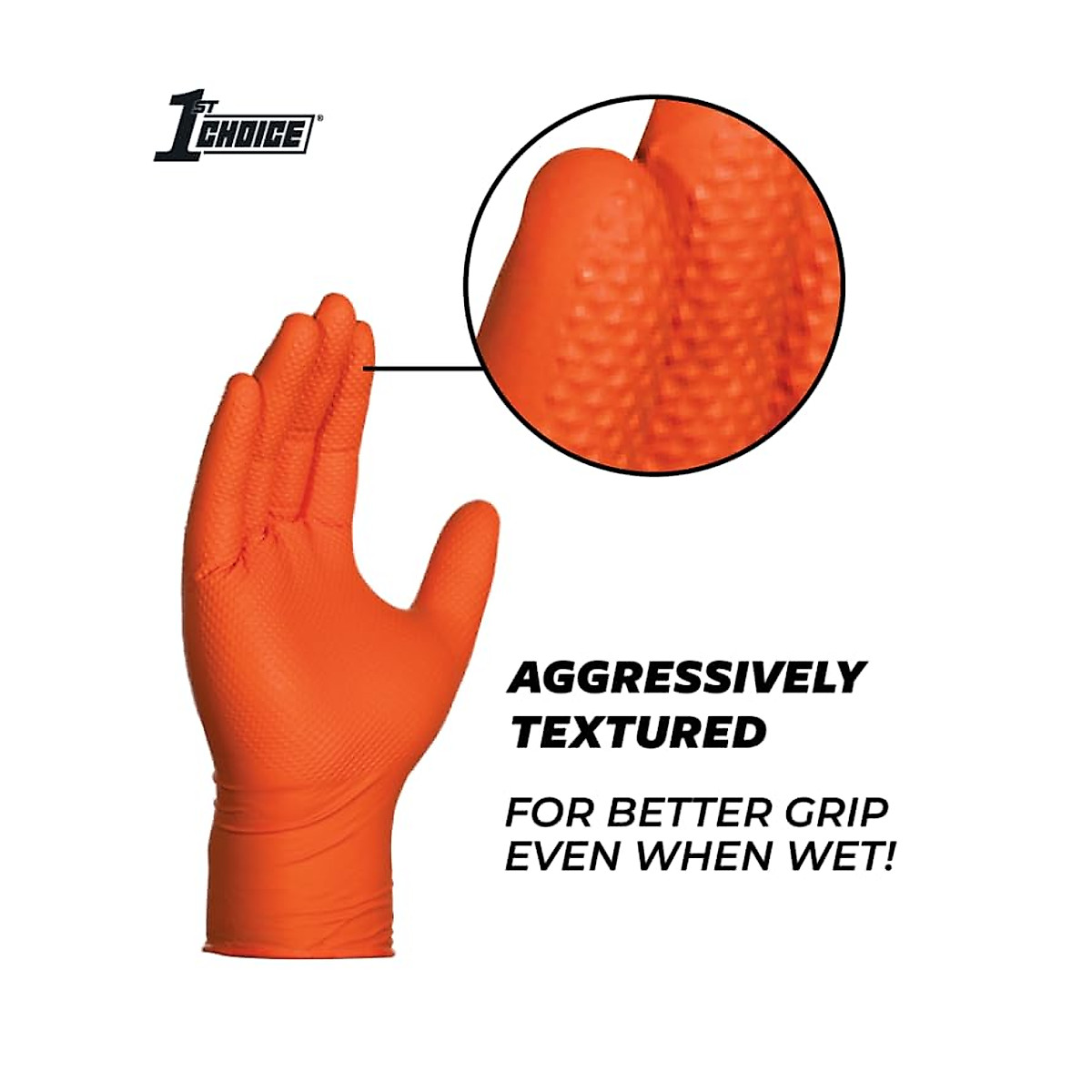 1st Choice 6 mil Mechanic Gloves, Nitrile Gloves Disposable Latex Free - Large Box of 100 Orange Nitrile Disposable Gloves