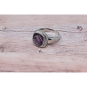 KOKAV 925 Sterling Silver Amethyst Ring, Size 7, Cushion Cut 11mm Stone
