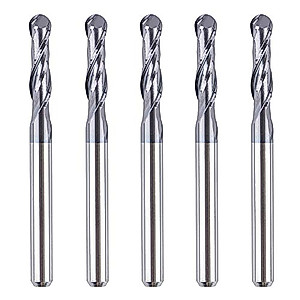 SpeTool 5Pcs Carbide Ball Nose CNC Router Bits 1/8" Cutting Diameter Milling Tool HRC55, 1/8" Shank UpCut Spiral End Mill