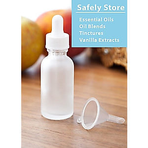 JUVITUS 1 oz Frosted Clear Glass Boston Round Bottle with White Dropper (24 pack) + Funnel