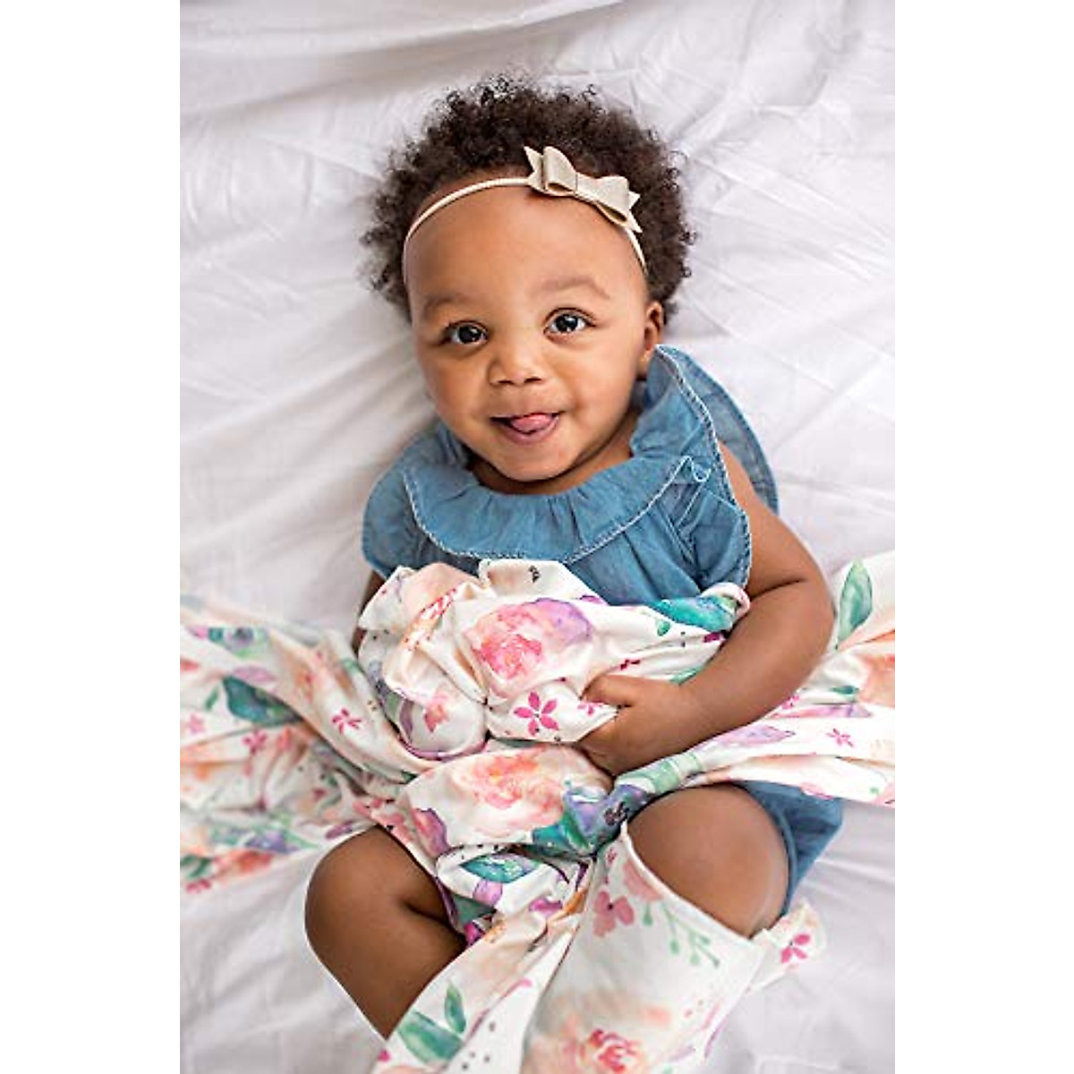 Copper Pearl Large Premium Knit Baby Swaddle Receiving Blanket Floral Bloom