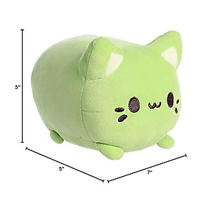 Aurora® Enchanting Tasty Peach® Green Tea Meowchi Stuffed Animal - Bright & Colorful Design - Showpiece Plush - Green 7 Inches