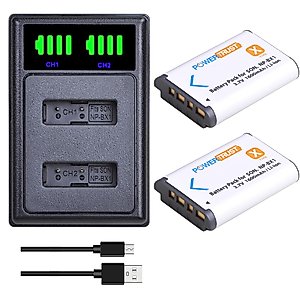 PowerTrust NP-BX1 Battery (2-Pack) and LED Charger for Sony NPBX1/M8, Cyber-Shot DSC-HX80, RX1, RX1R, RX100, RX1RII, HDR-CX240, HDR-PJ275, HDR-AS30V Camera Batteries