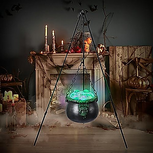 Halloween Witch Props Decorations, Halloween Party Decorations 8“ Small Witches Cauldron on Tripod with Lights & Horror Sound for Halloween Indoor Porch Outdoor Yard Decor Black Plastic Witch Cauldron