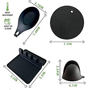 Spoon Rest For Kitchen Utensil Silicone Oven Mitts Heat Insulation Silicone Trivet Mats Hot Potholders set （6 Pcs）