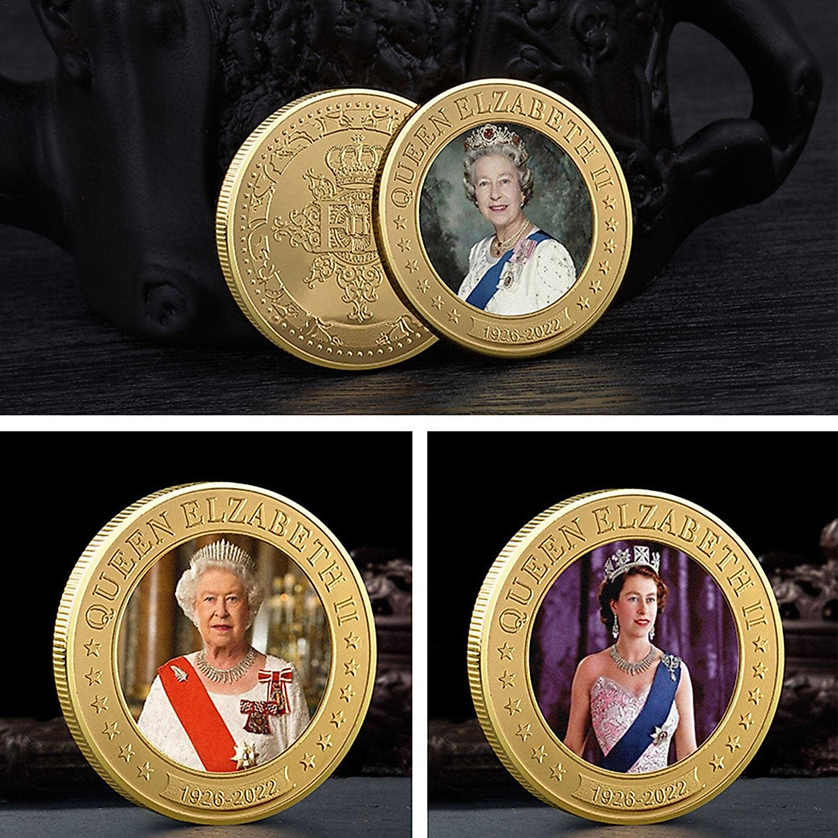 Hondony Queen Elizabeth II Commemorative Coin 1926-2022 Queen of England Collection Souvenir Colorful Coin 2022 Coin in Memory of Her Majesty of The United Kingdom Souvenir Memorabilia