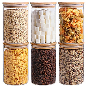 ComSaf 32oz Glass Storage Containers with Lids, Glass Jars with Lids, Clear Food Storage Jar, Round Canister Set of 6, Pantry Organizers for Cookie Pasta Flour Rice Tea Coffee Bean