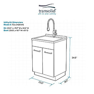Transolid TCAM-2420-WS 24-in x 20-in x 34.6-in Laundry Sink Cabinet with Faucet and Accessories, White