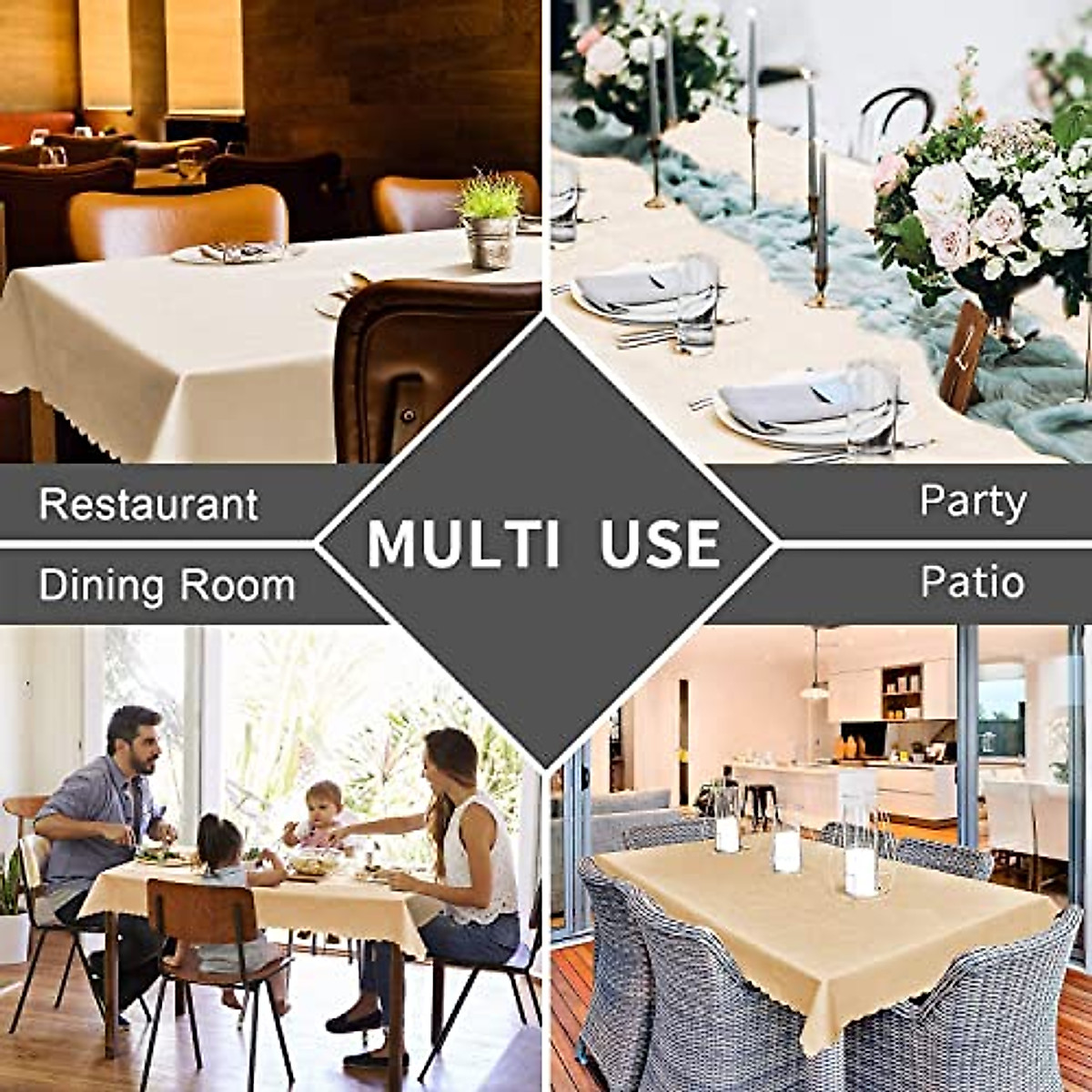 smiry Waterproof Vinyl Tablecloth, Rectangle Heavy Duty Table Cloth, Wipeable Table Cover for Kitchen and Dining Room (Beige, 60" X 84")