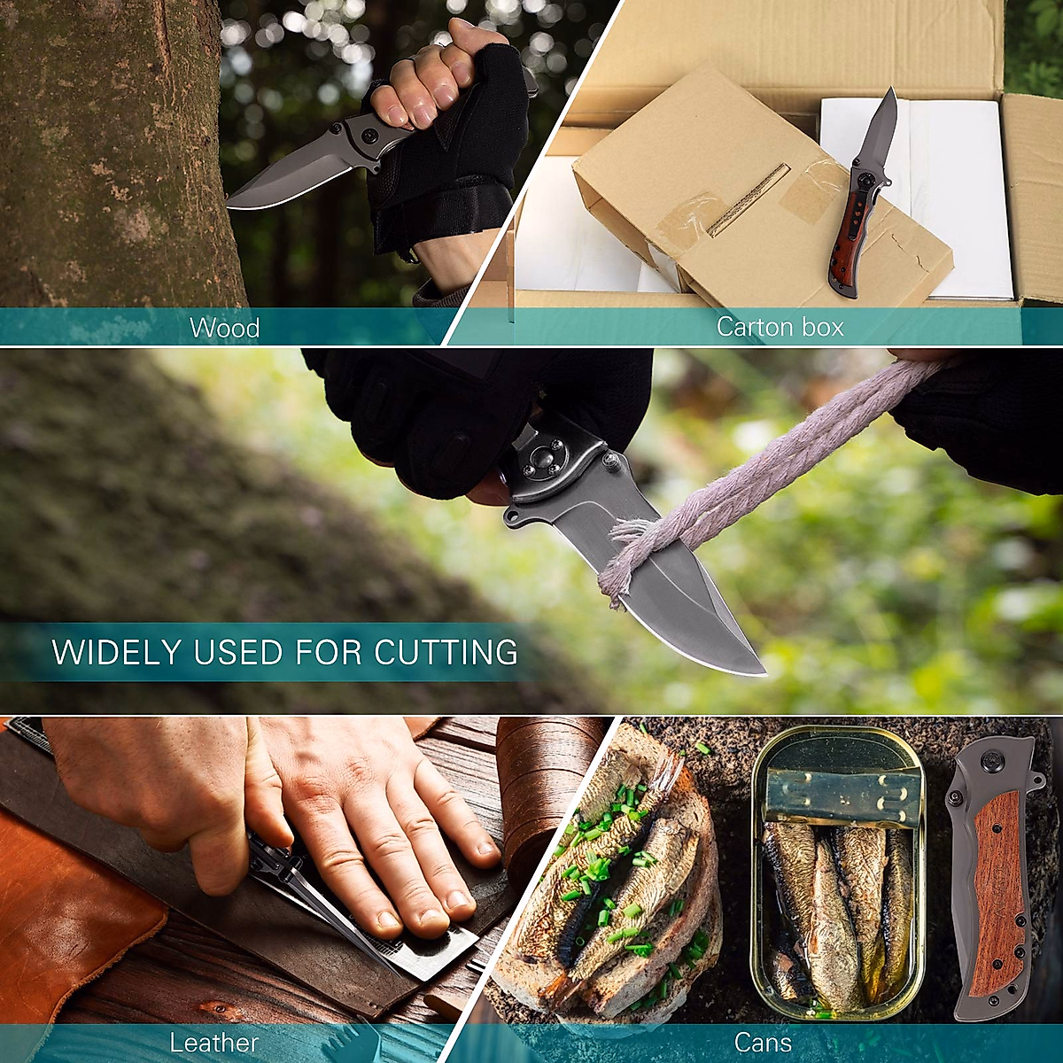 GVDV Pocket Folding Knife for Men, 7Cr17 Steel Pocket Knives& Folding Knives with Safety Liner-Lock, Tactical Camping Hunting Fishing Survival Knife, Grey