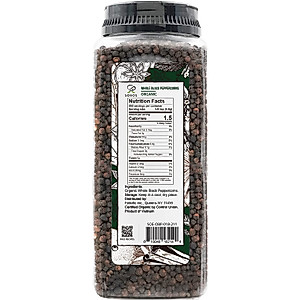 Soeos Organic Black Peppercorns, 18oz (Pack of 1), Non-GMO, Kosher, Packed to Keep Peppers Fresh, Peppercorn for Grinder Refill, Whole Peppercorns