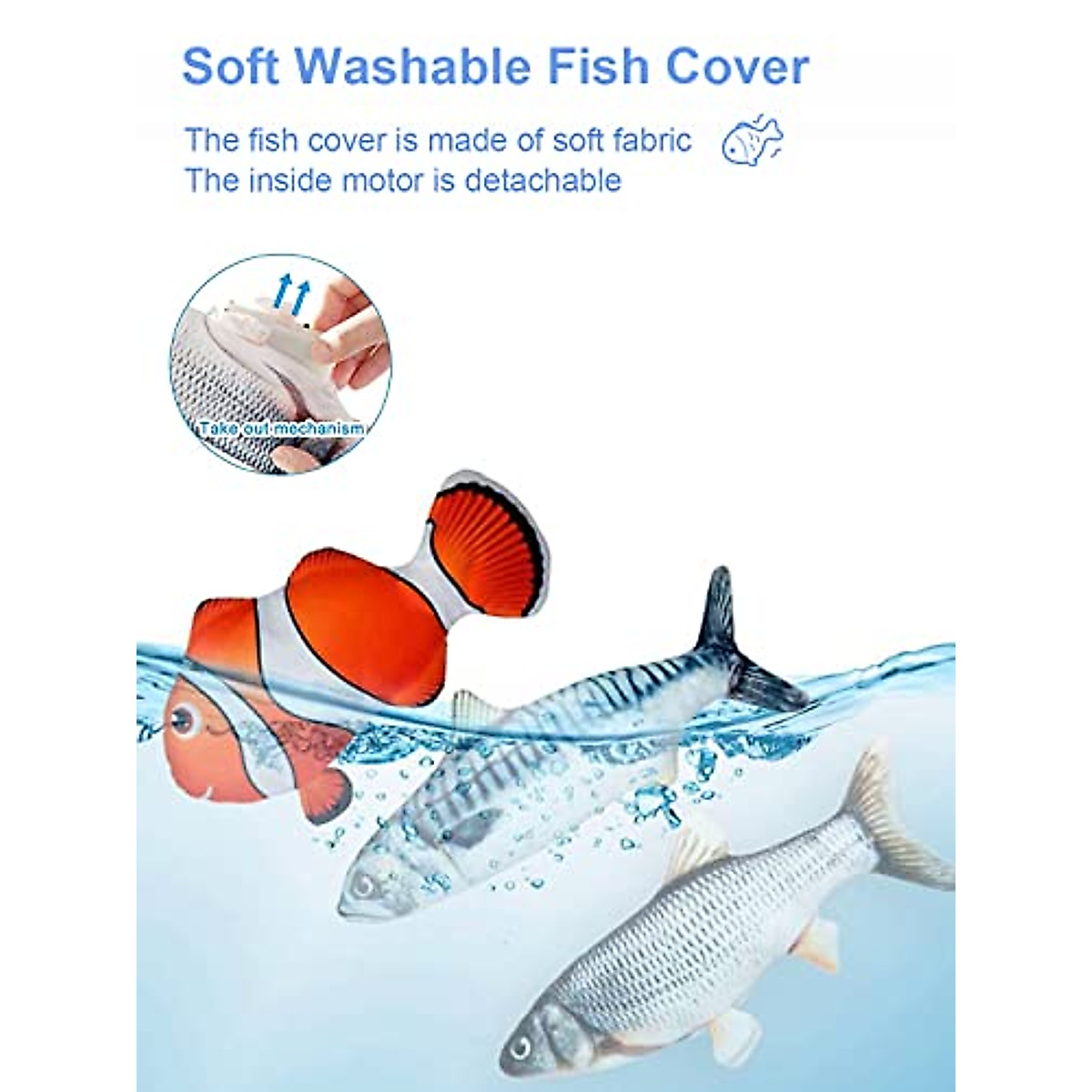 Potaroma Realistic Moving Cat Kicker Fish Toy with SilverVine and Catnip, Flopping Fish Cat Dog Toy, Wiggle Fish Toy 10", Floppy Kitty Kitten Toy, Interactive Cat Toy