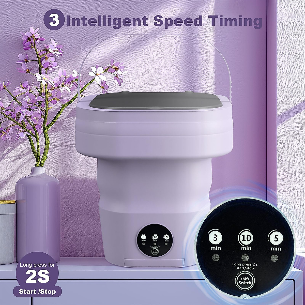 SEMONE Portable Washing Machine,11L Folding Mini Washer with 3 Modes Deep Cleaning of underwear, baby clothes, Foldable Washing Machine for apartments, dormitories, hotel, WSHG123