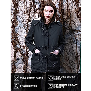 wantdo Women's Warm Thickened Parka Jacket with Removable Hood Black, XL