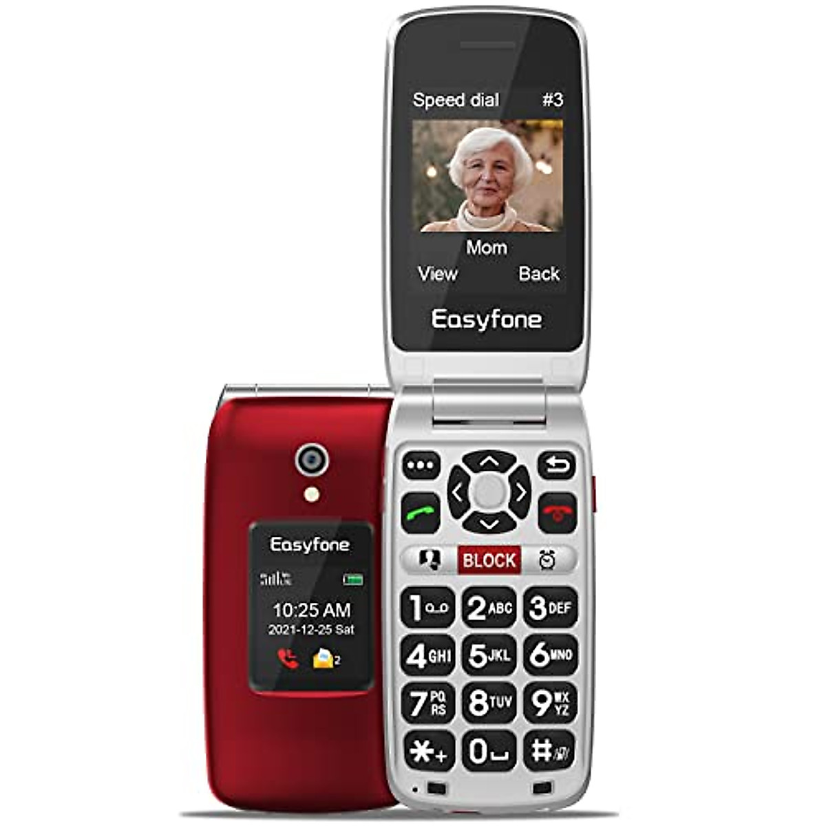 Easyfone Prime-A1 Pro 4G Big Button Flip Cell Phone for Seniors | Easy-to-Use | Clear Sound | SOS Button w/GPS | Unlocked for T-Mobile&MVNOs (Included a SIM Card) | Convenient Charging Dock (Red)