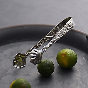 UPKOCH Ice Tong Sugar Cube Clip: Metal Sugar Tongs Vintage Rose Relief Stainless Steel Ice Cube Tong Small Food Clips for Appetizer Dessert Kitchen Silver