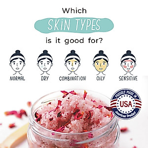 First Botany, Coconut Rose Body Scrub Exfoliator with Biotin, Collagen Stem Cells, Natural Exfoliating Salt Scrub Body & Face Souffle help Moisturizing Skin Acne, Cellulite, Skin Scar, Wrinkles 11 oz