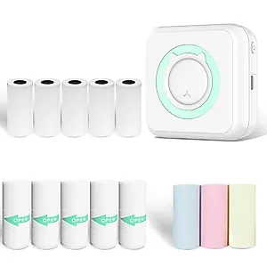 Mini Thermal Printer, Inkless Sticker Printer for Phone, Free Cut Photo Printer Compatible with iOS&Android, Small Pocket Printer for Notes, Study, Children DIY, Blue (8pcs Print Paper+5pcs Sticker)