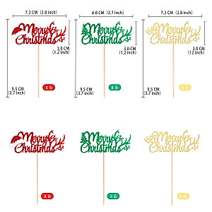 Gexolenu 36 Pcs Merry Christmas Cupcake Toppers, Double-Sided Glitter Mix Christmas Tree Hat Gift Cupcake Picks For Celebrating Christmas Theme New Year Xmas Holiday Party Cake Decoration Supply