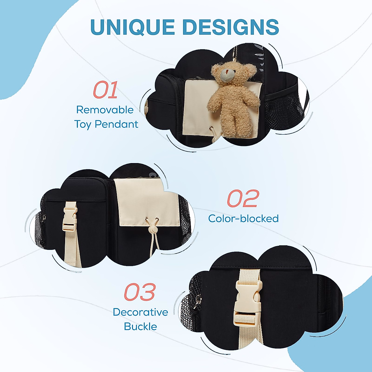 mommore Girls Backpack for School, Kawaii Kids Backpack, Lightweight Bookbag for Teen Girls with Bear Pendant, Travel Outdoors, Black