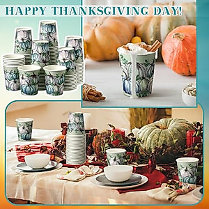 Umigy 100 Pcs 9 oz Fall Disposable Paper Cups Pumpkin Cup Thanksgiving Party Supplies Pumpkin Maple Leaves Cups for Coffee Juice Hot Cold Drink Thanksgiving Decorations(Simple Pumpkin)
