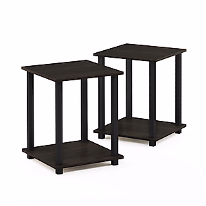 Furinno Turn-N-Tube 3-Tier Double Size Storage Display Rack, Espresso/Black Simplistic Set of 2 End Table, Espresso/Black