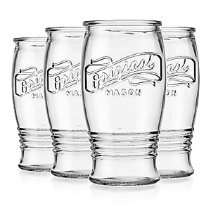 Glaver's Pilsner Glasses 16 Oz. Beer Glasses, Set Of 4 Tall Original Mason Glasses, Wheat Beer Pint Glasses, Drinking Cups For Juice, Smoothies, Beverages, Cocktail Drinkware, Dishware Safe.