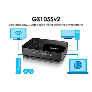 Zyxel 5-Port Gigabit Ethernet Unmanaged Switch | Plug & Play | Gaming and Media Optimized QoS Ports | Plastic Case | Desktop or Wall-Mount | Ethernet Splitter | Limited Lifetime Warranty | GS105Sv2