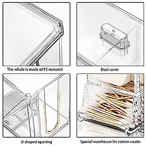 LENNXIER Q Tips Holder Cotton Pads Holder Cotton Balls Swab Holder Container with Lid 4-Grid Q-tip and Cotton Ball Holder Makeup Pad Box Cosmetic Storage Case,Acrylic Crystal Clear