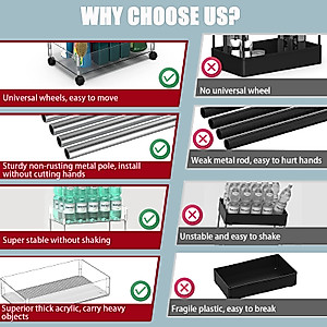 Under Sink Organizer, 2 Tier Thicken Bathroom Under Sink Organizers and Storage with Wheel Hook, Strong Bath Kitchen Home Countertop Cabinet Standing Rack, Narrow Space Collection Basket, Clear Shelf