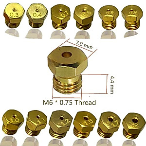 MCAMPAS Range Stove Oven Orifice Conversion Kit Propane Lp Natural Gas Brass Jet Burner Nozzle Replacement Parts M6x0.75 mm Gas Spray Tip 0.3/0.4/0/7/0.8/0.9/1.0/1.1/1.2/1.5/1.7/1.9mm Total 36PCS