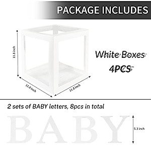 PERPAOL Baby Boxes with Letters for Baby Shower, 4pcs White Clear Balloon Block Box with 8 Letters for Gender Reveal Decorations Birthday Party