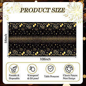 Remagr 3 Pack 50th Happy Birthday Tablecloth Disposable Plastic Table Cover Rectangular Black and Gold Cloths for Parties Decoration Supply Men Women Birthday, 54 x 108 Inch(50th), 54'' 108''
