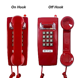 Traditional Wall Phones for Landline with Mechanical Ringing, Retro Wall Mounted Phone Waterproof, Classic 2554 Wall Telephone with Voicemail Indicator, Old Wall Mount Phone for Kitchen,Home,Red
