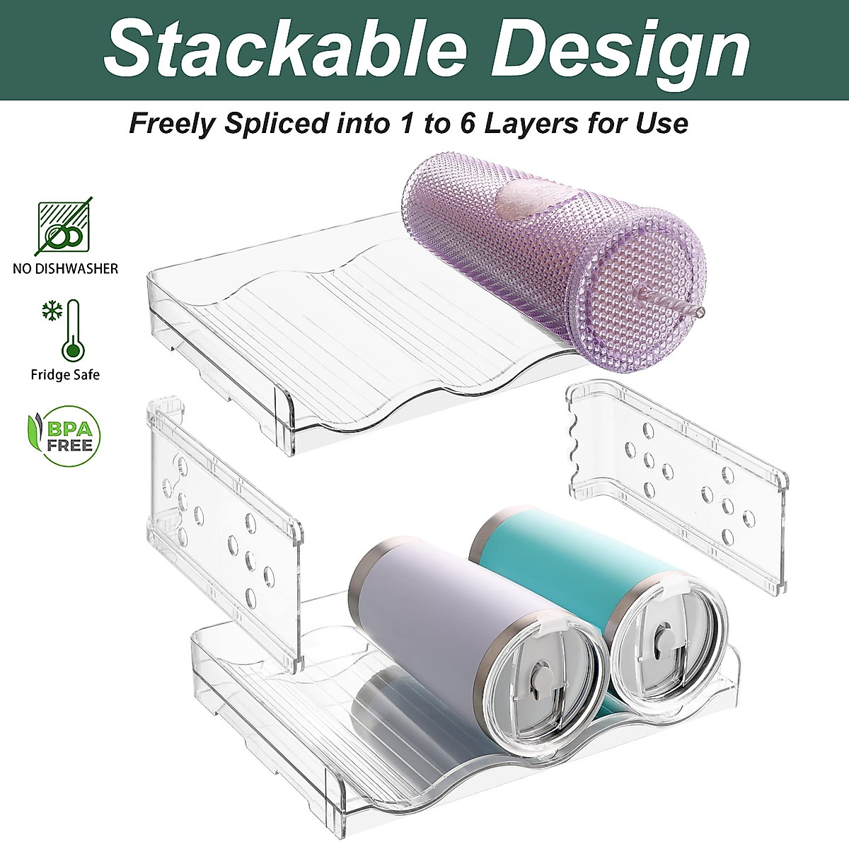 TIPGO Water Bottle Organizer for Cabinet - 2 Pack Cup Organizer for Kitchen Cabinets, Water Bottle Storage Rack, Tumbler Organizer for Kitchen Cabinets, Starbucks Cup Organizer