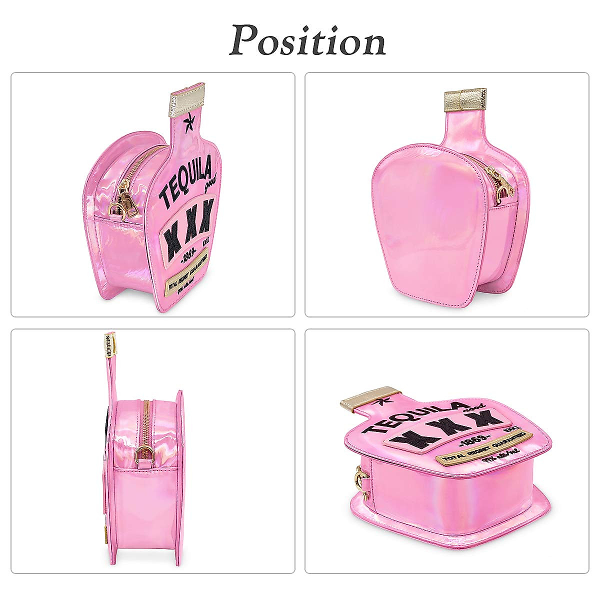 USTYLE Sparkling Bag for Women, Shoulder Purse Sequin Leather Bottle Shaped Crossbody Bag Clutch Purse Phone Wallet Shoulder Bags (holo-pink)