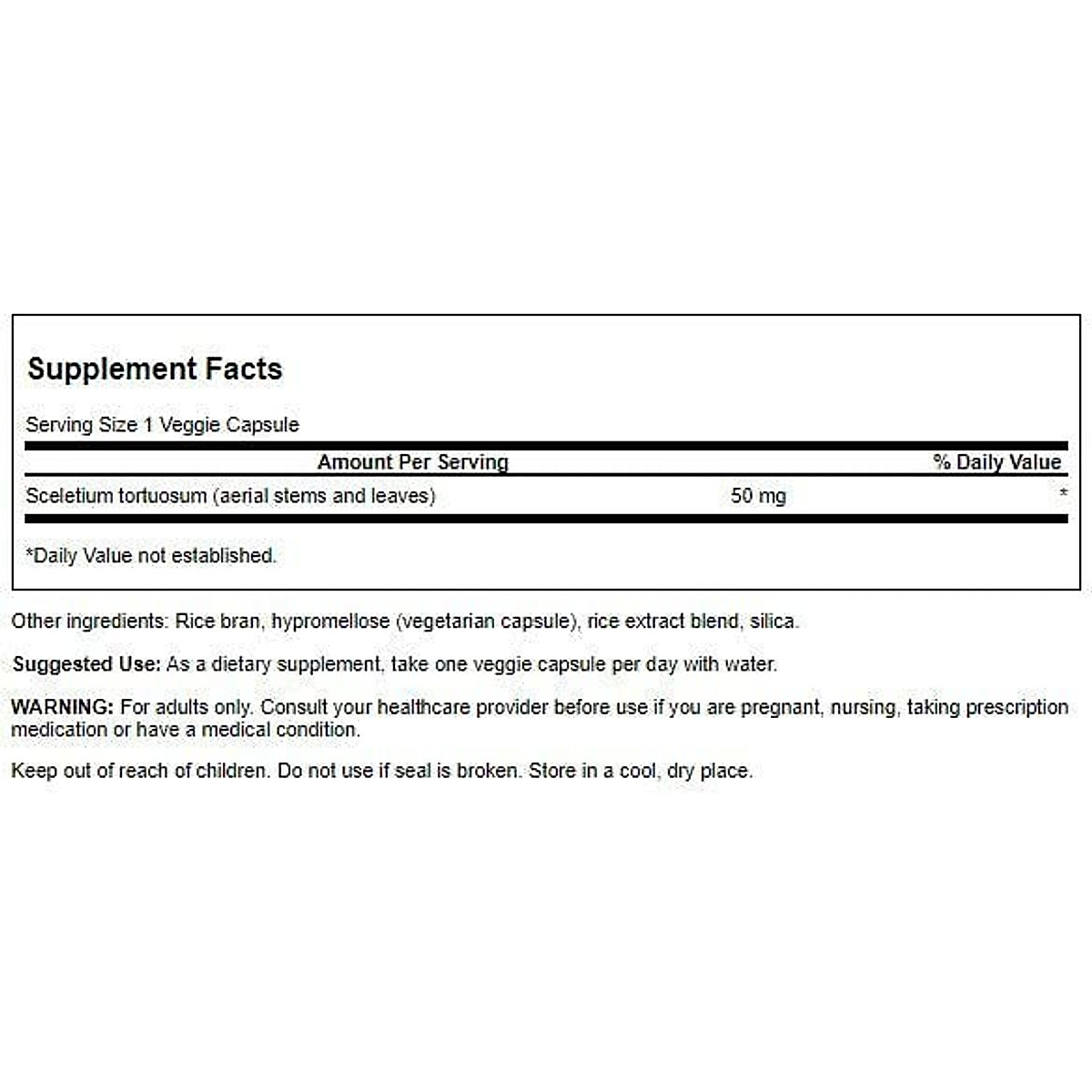 Swanson Full Spectrum Sceletium Tortuosum 50 Milligrams 60 Veg Capsules