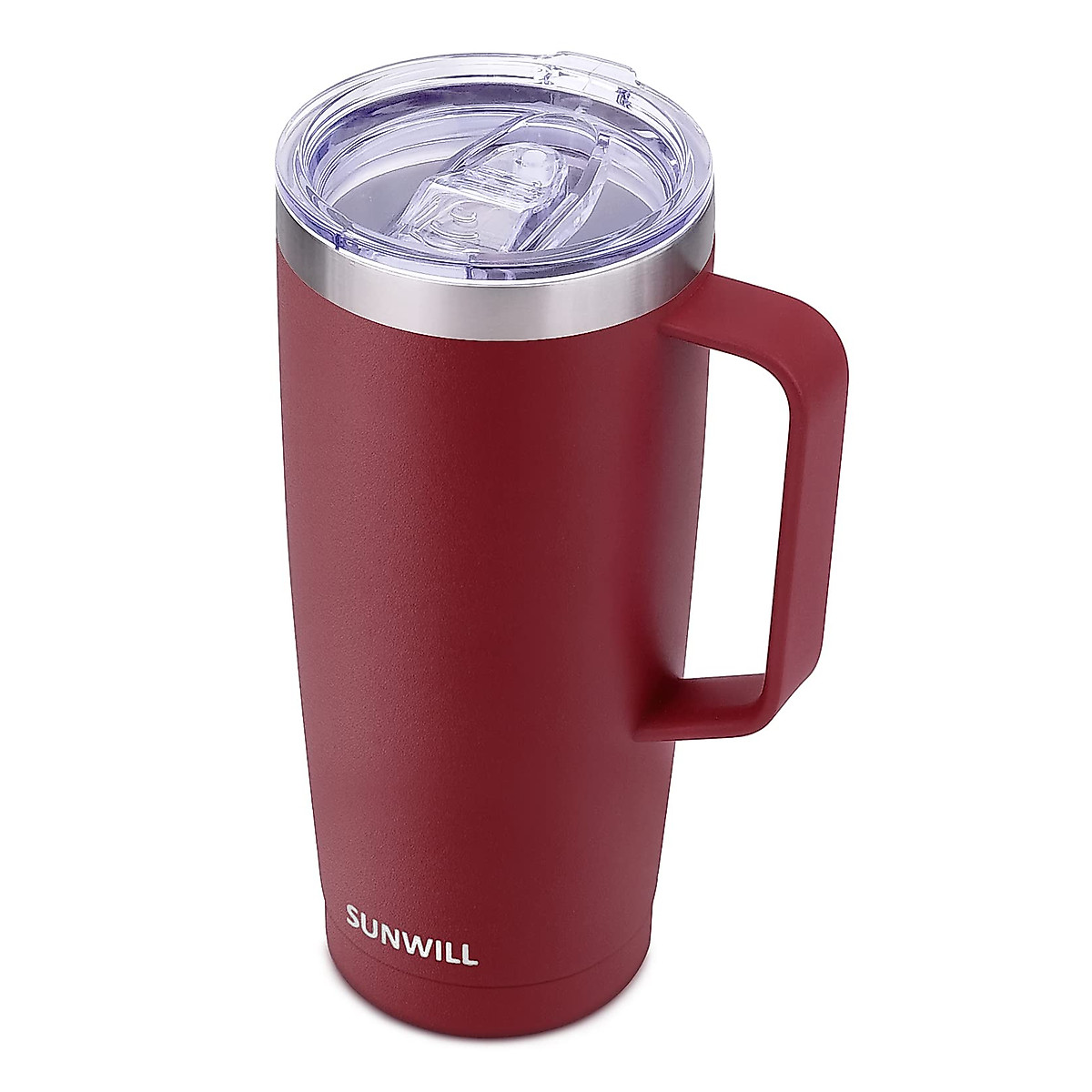 SUNWILL Insulated Coffee Tumbler with Lid, Travel Coffee Mug with Handle 24oz, Double Wall Stainless Steel Tumbler, Thermal Reusable Cup Outdoor, Powder Coated Wine